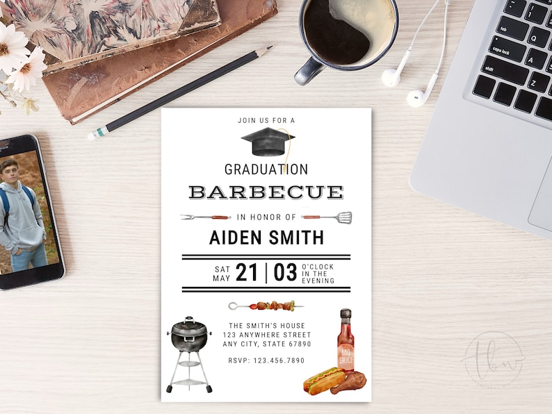 Graduation BBQ Invitation, Grad BBQ Party, Grad Barbecue Invite, BBQ ...