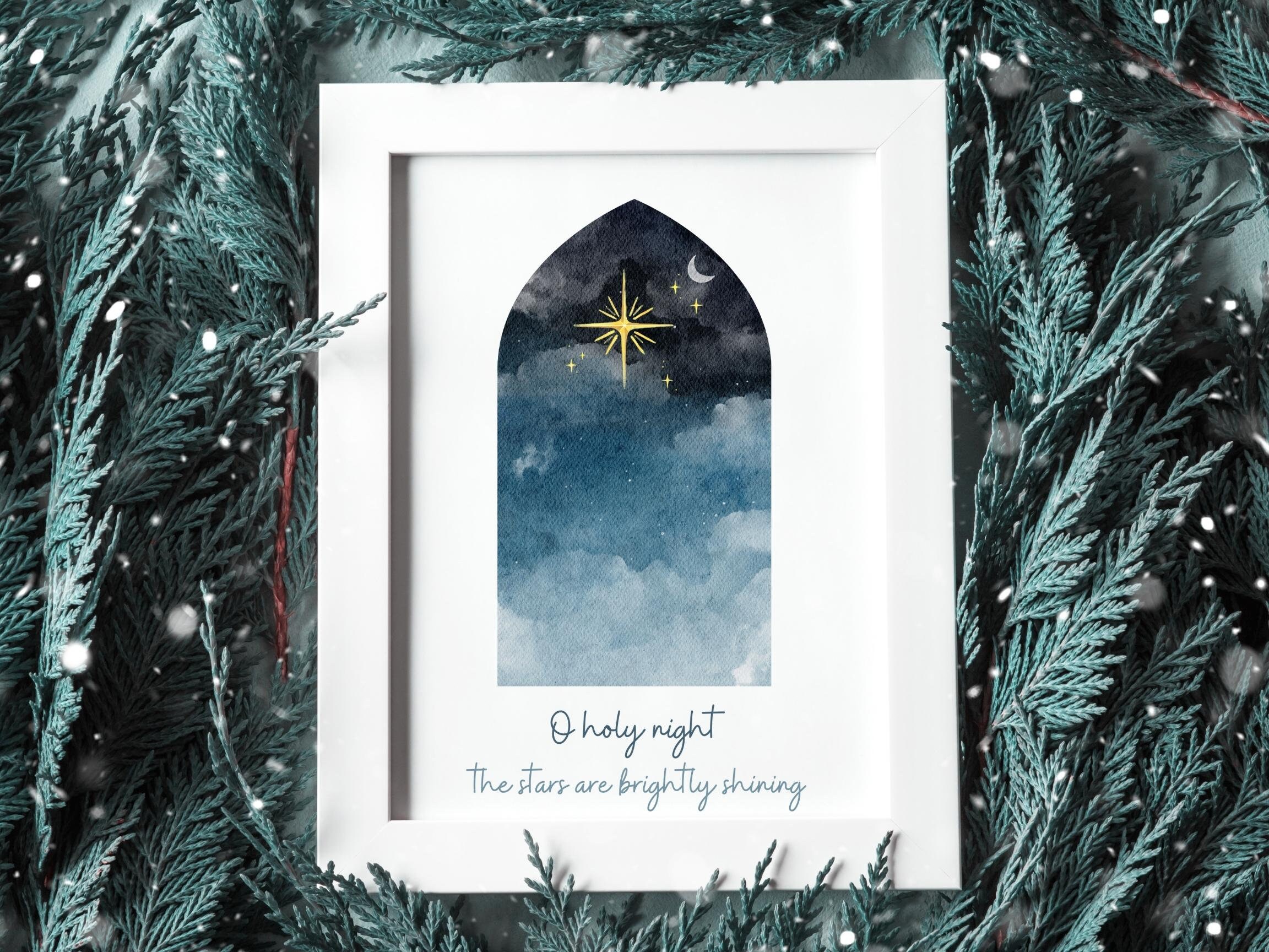 O' Holy Night Printable, Noel Print, Watercolor Nativity Art, Christmas ...