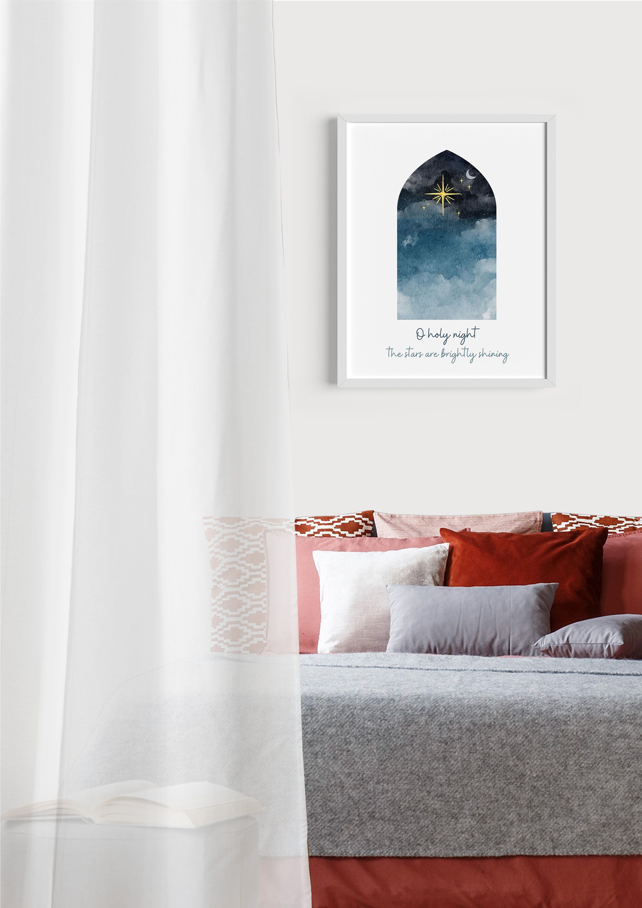 O' Holy Night Printable, Noel Print, Watercolor Nativity Art, Christmas ...