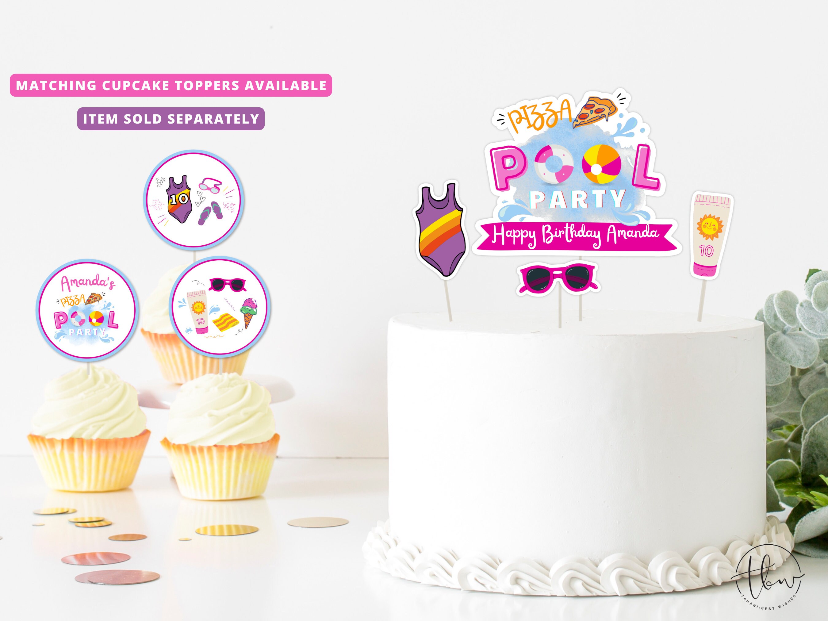 Pool Party Cake Topper, Pizza Pool Party, Pool Party Cake Decor ...