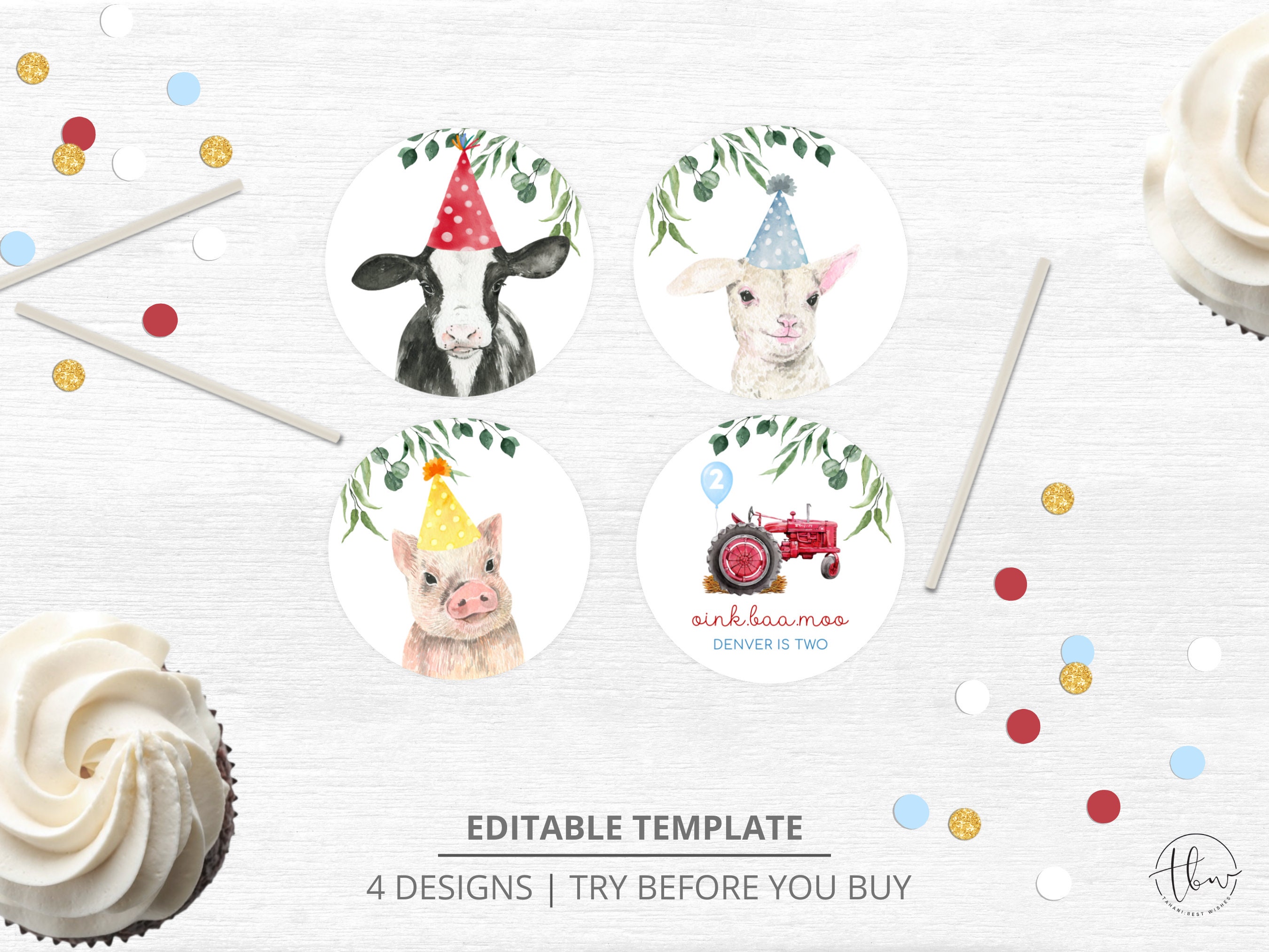 Farm Animals Cupcake Toppers: Barnyard Birthday Party, Printable ...