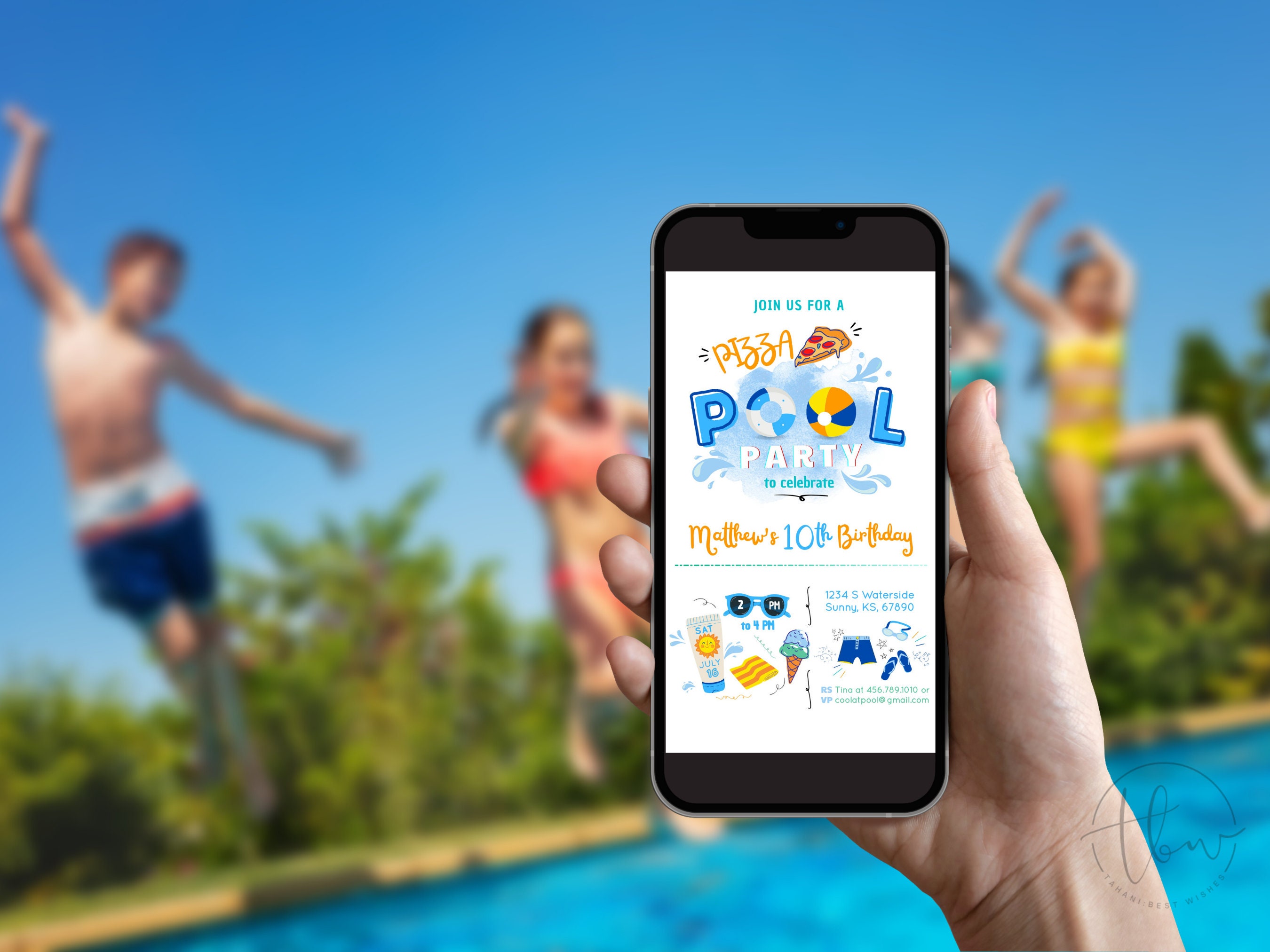 Pizza Pool Party, Pizza Party Phone Invite, Pizza and Pool Party ...