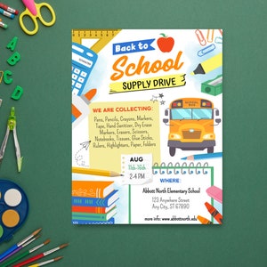 Editable School Supply Drive Flyer, Back to School Invite, School ...