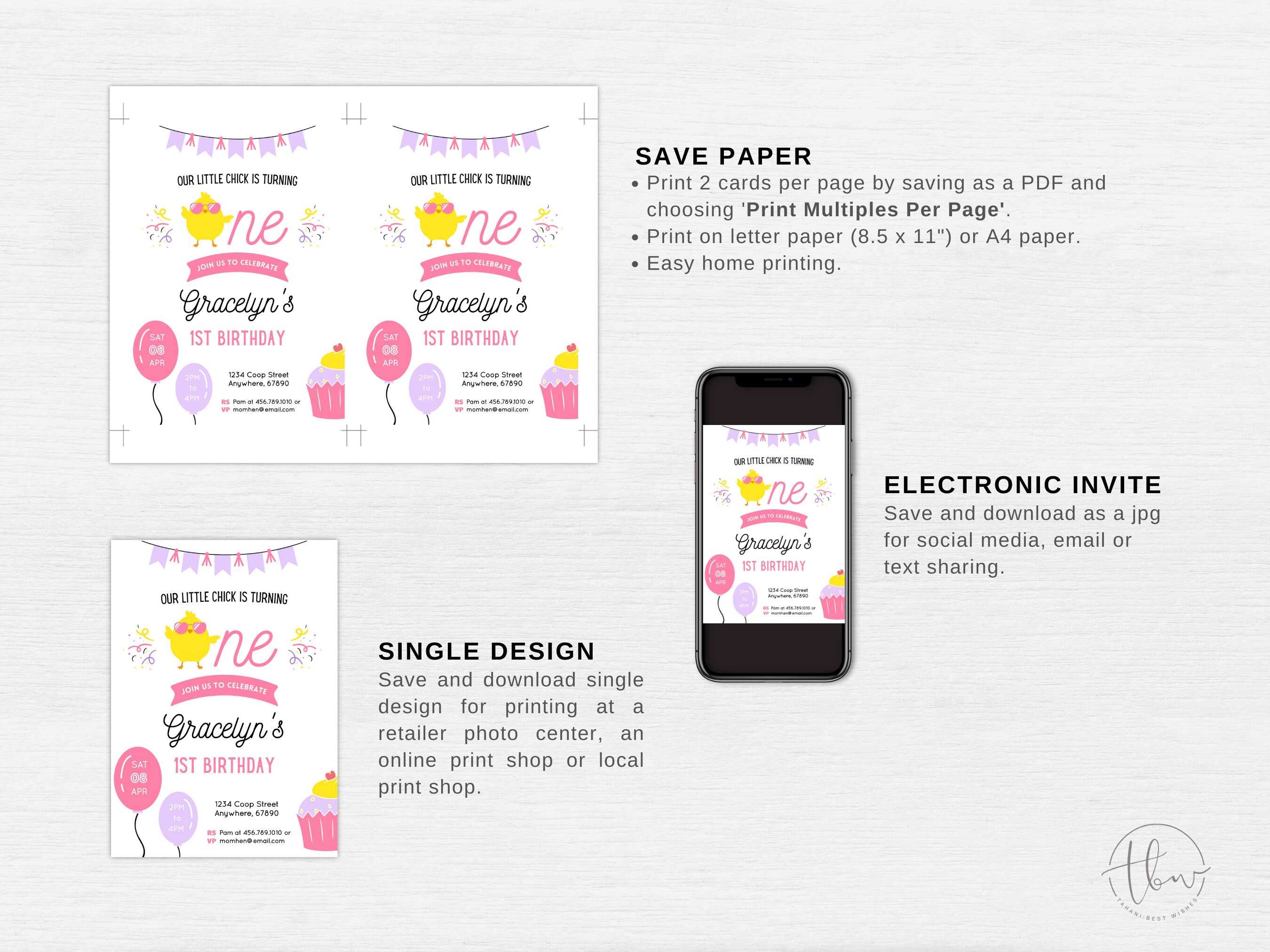 Baby Chick Birthday Invitation, Little Chick, 1st Birthday, Girl First ...