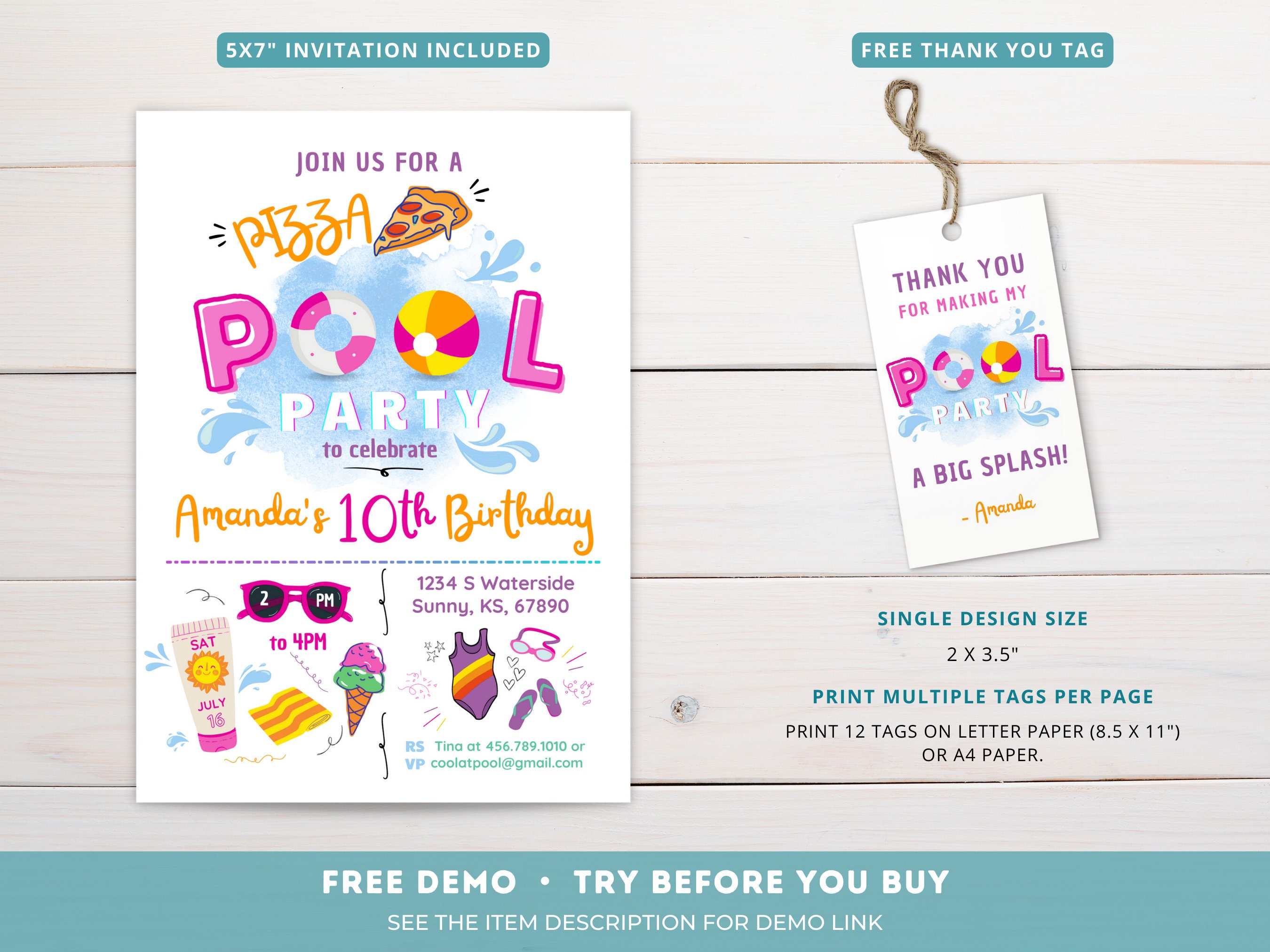 Pizza Pool Party Invitation Pool Party Invitation Pizza and - Etsy Canada