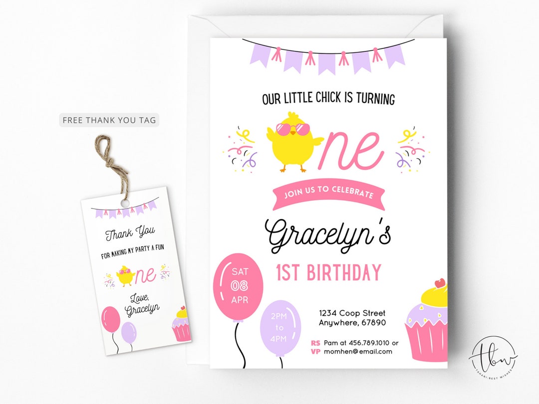 Baby Chick Birthday Invitation, Little Chick, 1st Birthday, Girl First ...
