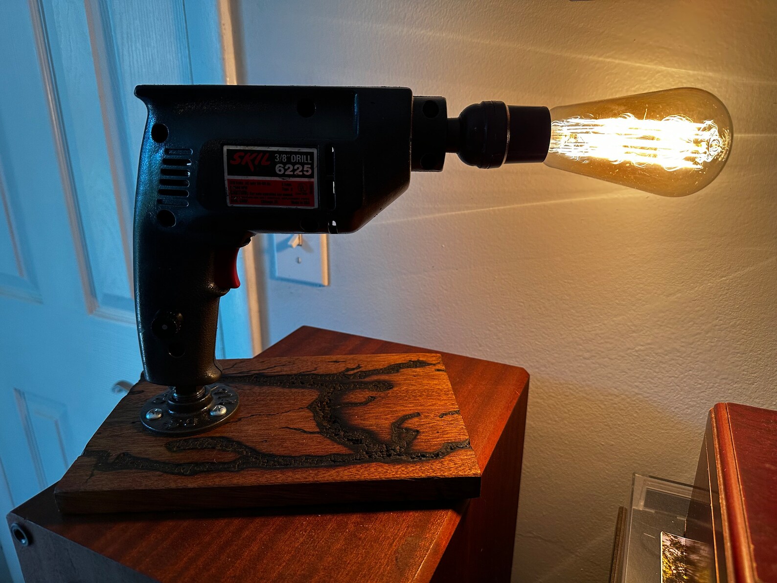 Steampunk Drill Lamp With Lichtenberg Wood Burning Base. - Etsy