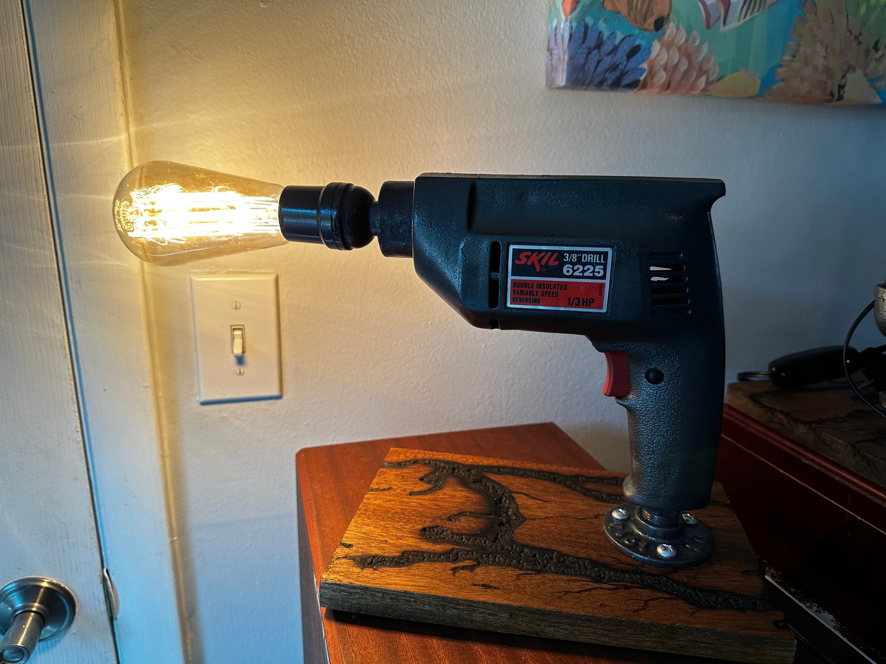 Steampunk Drill Lamp With Lichtenberg Wood Burning Base. - Etsy