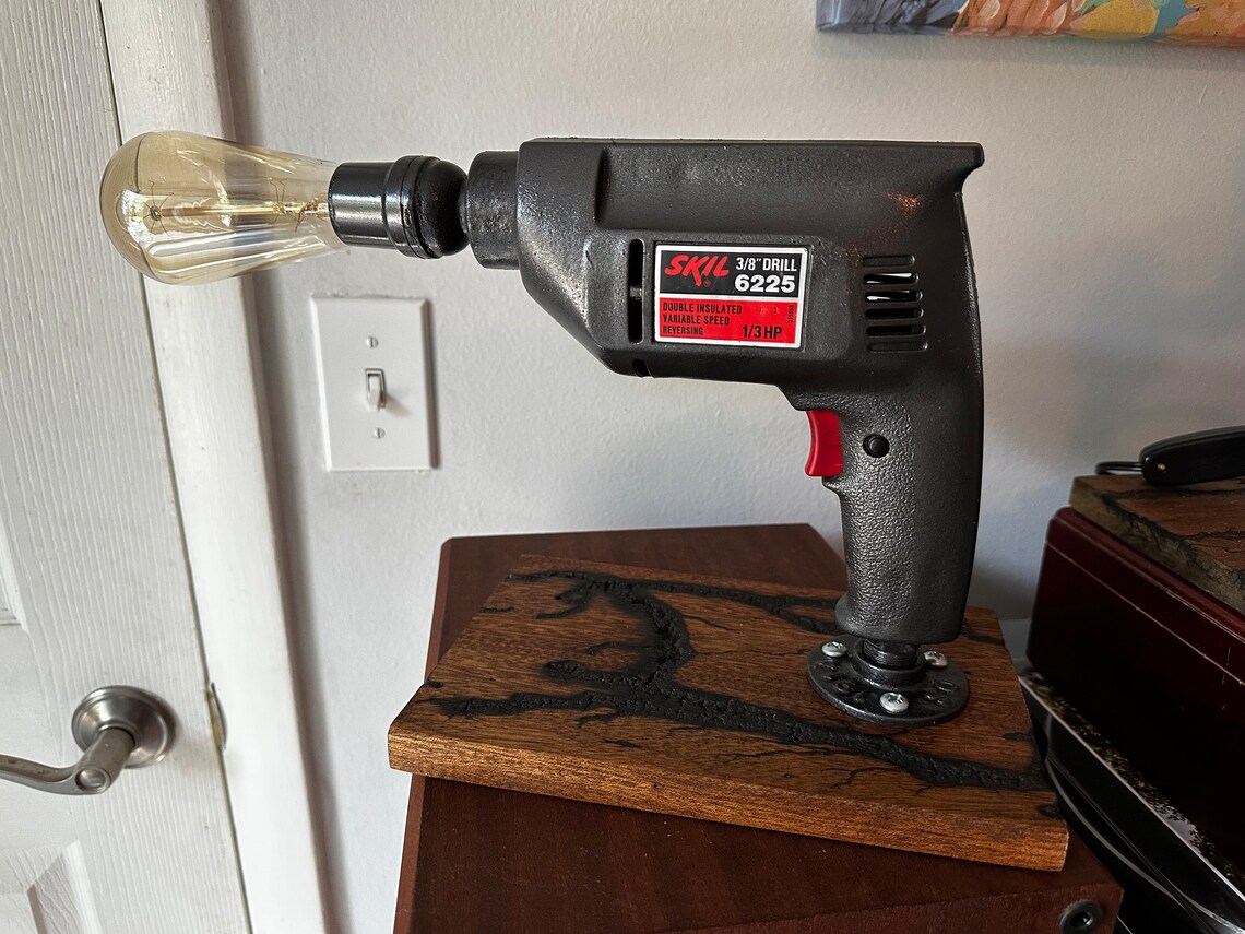 Steampunk Drill Lamp With Lichtenberg Wood Burning Base. - Etsy