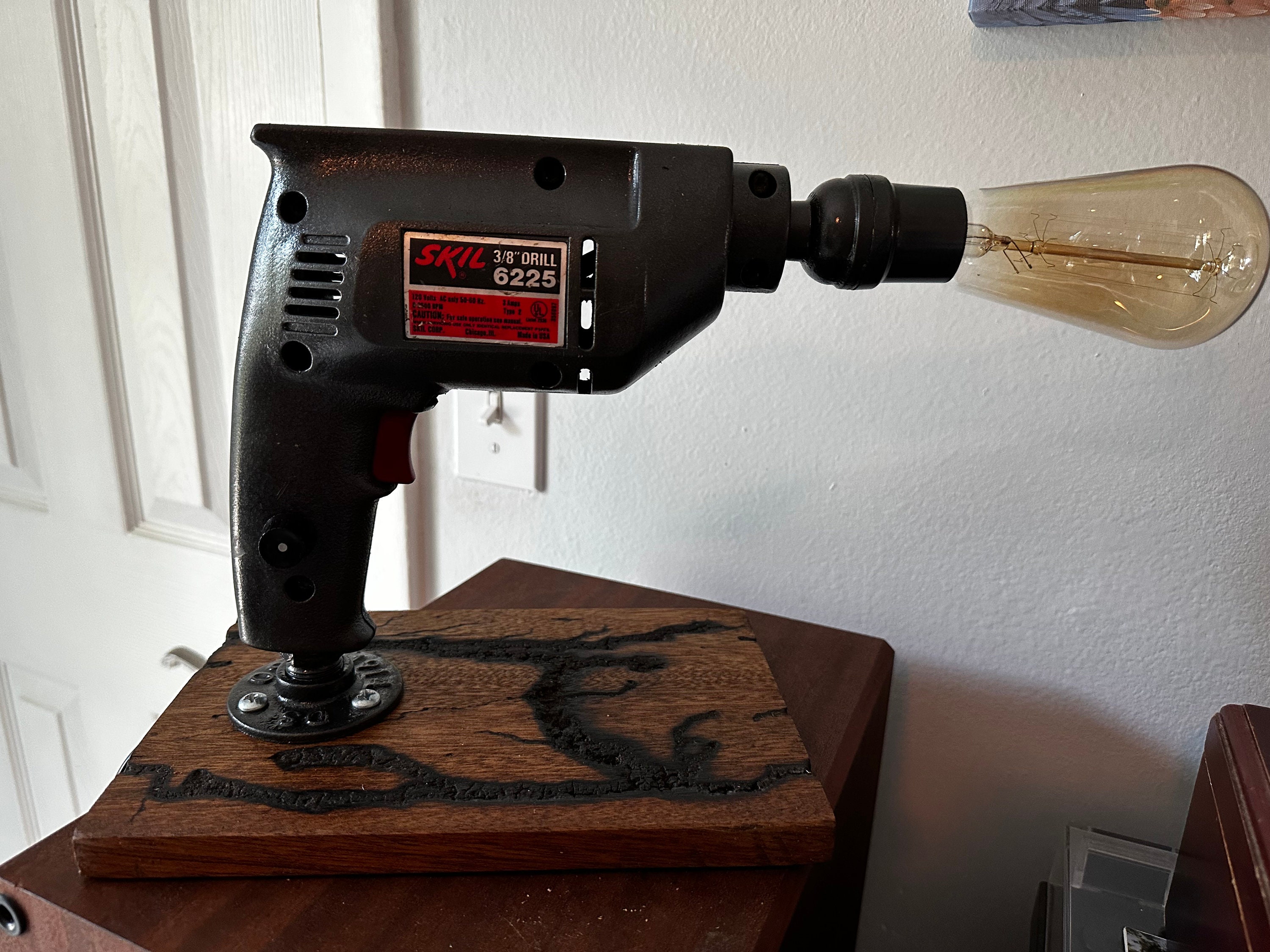 Steampunk Drill Lamp With Lichtenberg Wood Burning Base. - Etsy