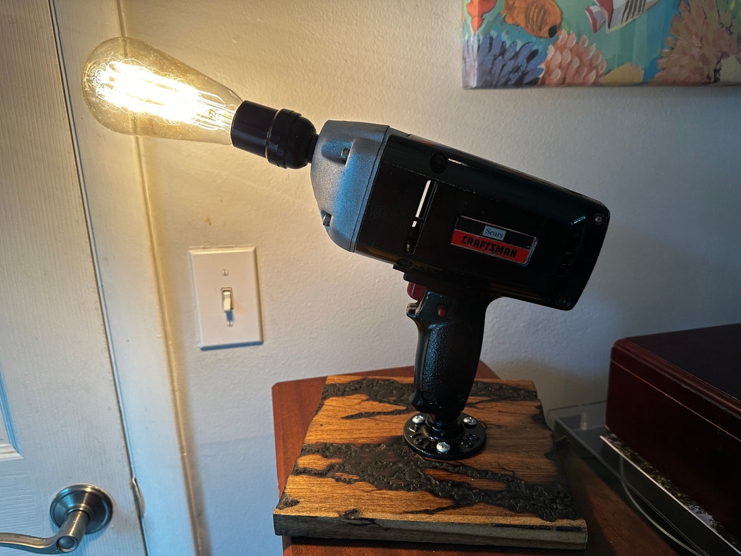 Steampunk Drill Lamp With Lichtenberg Wood Burning Base. - Etsy