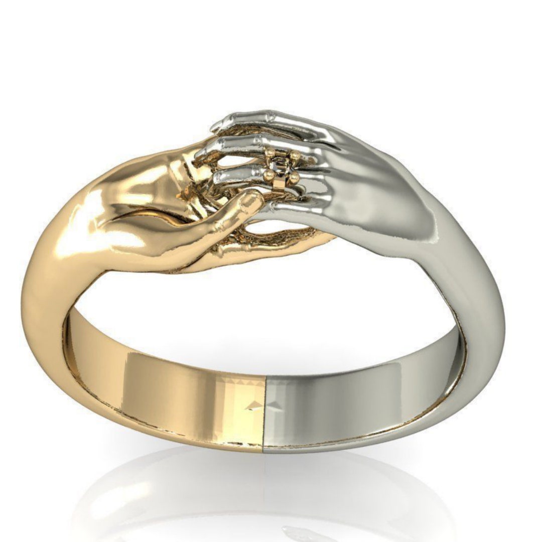 14K Gold Hug Hand Ring Unique Love Hugging Hands Ring Hug - Etsy
