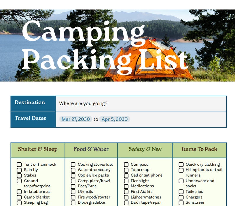 Camping Packing List Digital File - Helpful Checklist for All Things ...