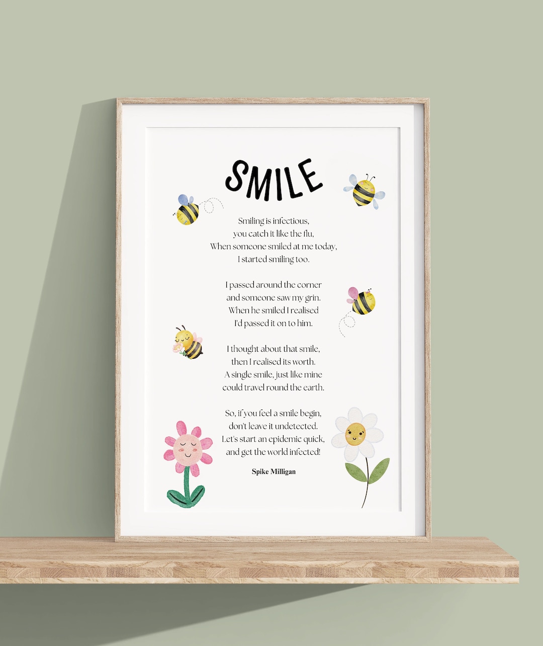 Smile Poem Print, Spike Milligan, Poetry, Quotes, Inspirational Wall ...