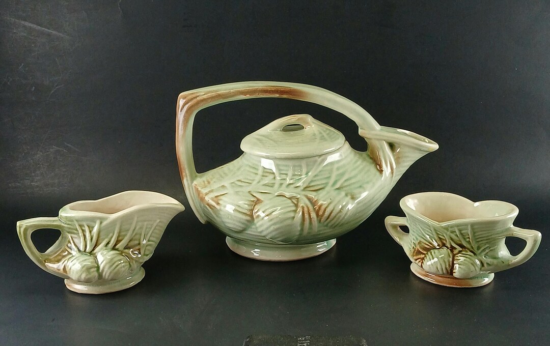 Mccoy Tea Set Pinecone 1940s Teapot Sugar Creamer Vintage - Etsy