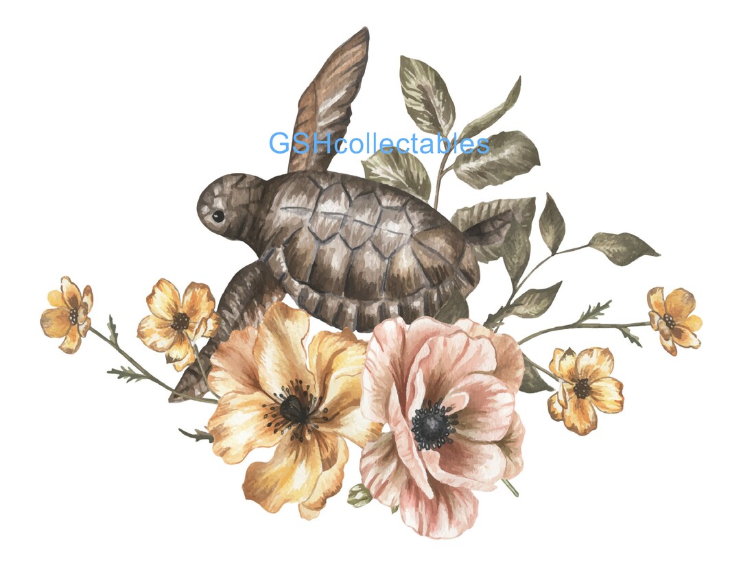 Furniture Decals Waterslide Vinyl. Turtle With Flowers UK - Etsy