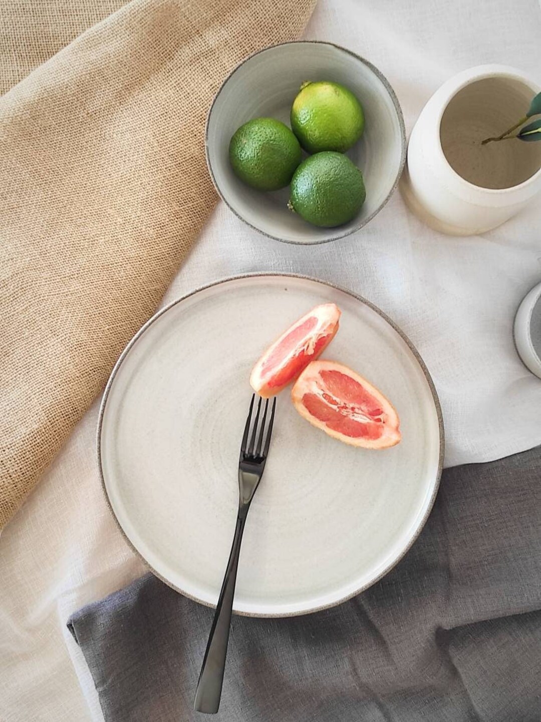 STONE Grey White Ceramic Flat Dinner Plate Handmade Grey Stoneware ...