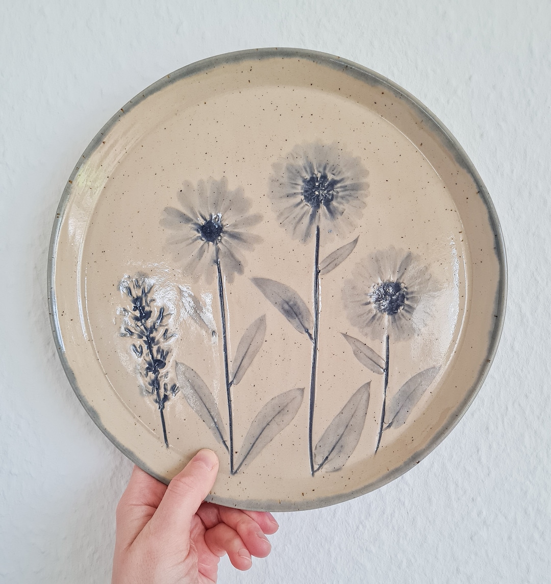 Ceramic Floral Plate Serving Plate Cake Plate With Plant - Etsy