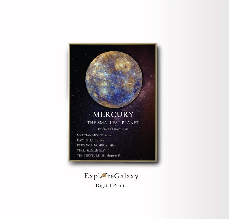 Planet Mercury Solar System Art Print Planet Wall Decor Planet - Etsy