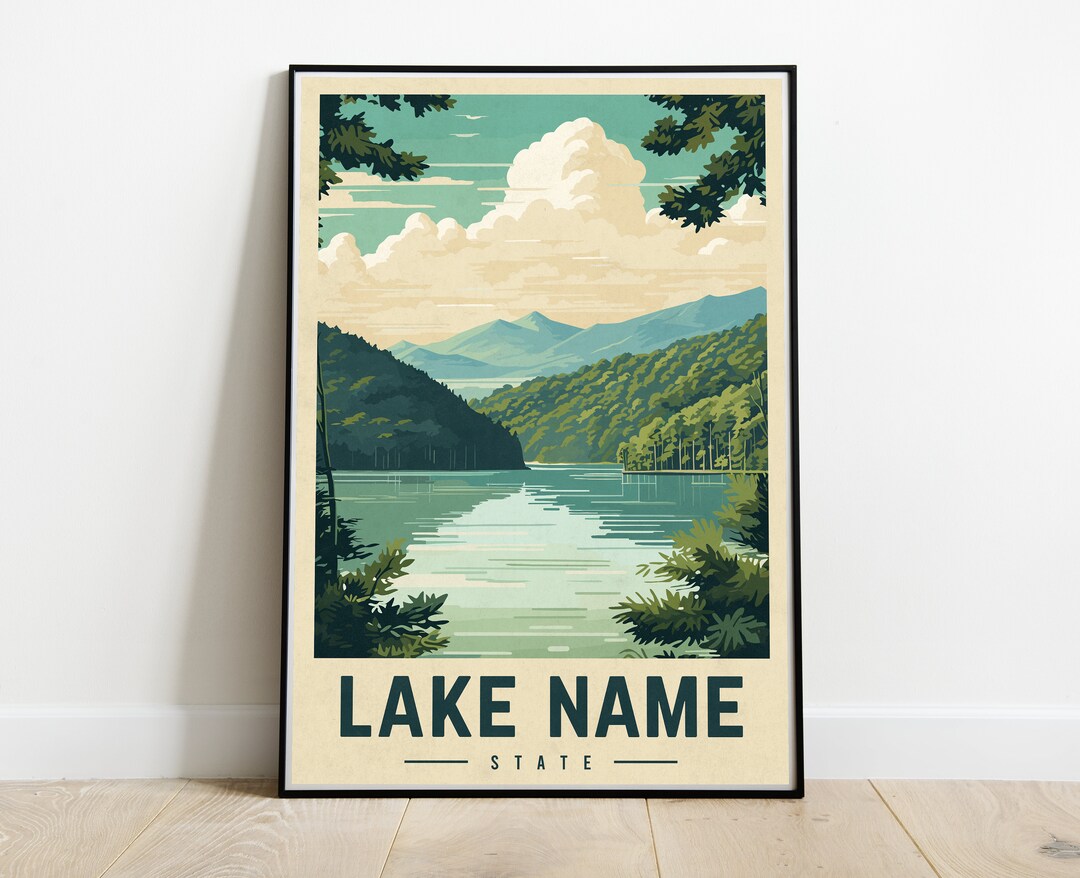 Custom Lake and State Vintage Travel Poster - Etsy