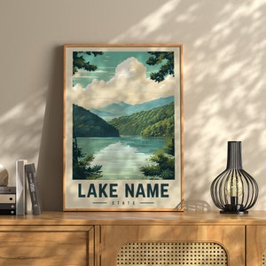 Custom Lake and State Vintage Travel Poster - Etsy