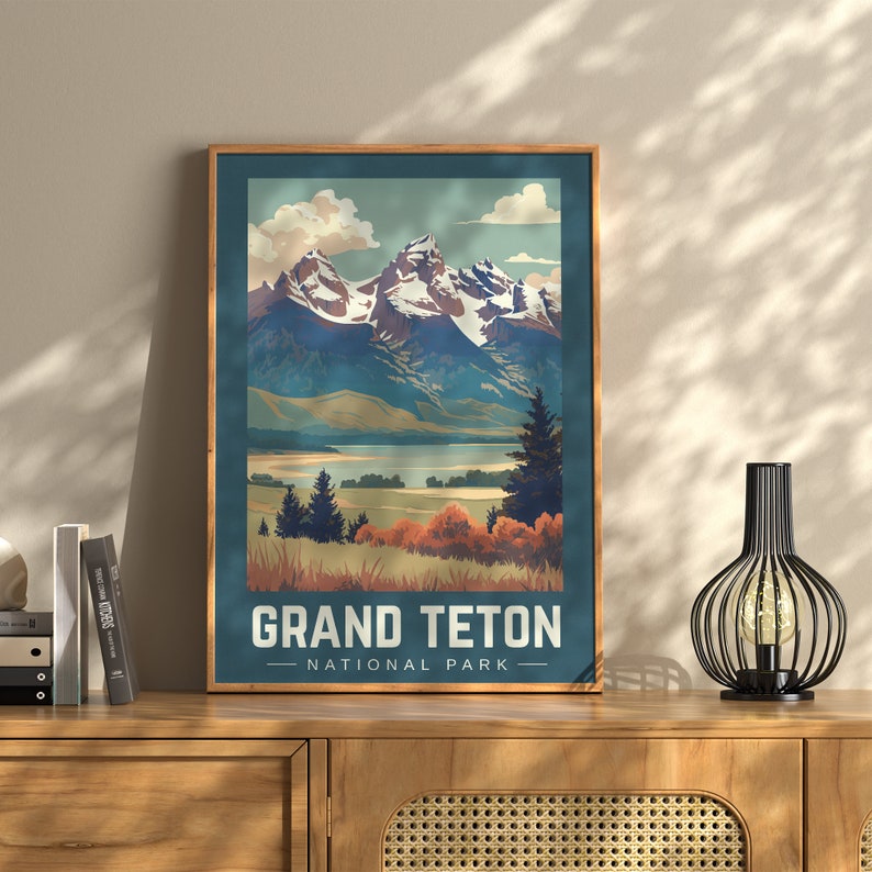 Grand Teton National Park Vintage Travel Poster Wyoming Wall Art - Etsy