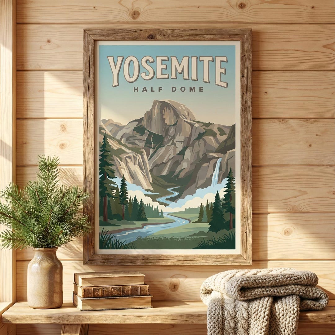 Yosemite Half Dome Travel Poster, National Park Wall Art, California ...