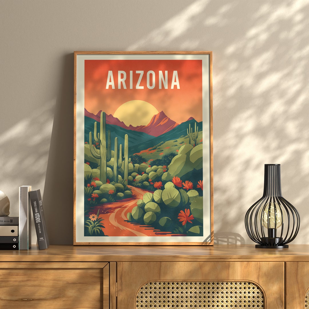 Arizona Desert Travel Poster: Saguaro Cactus Art Print - Etsy
