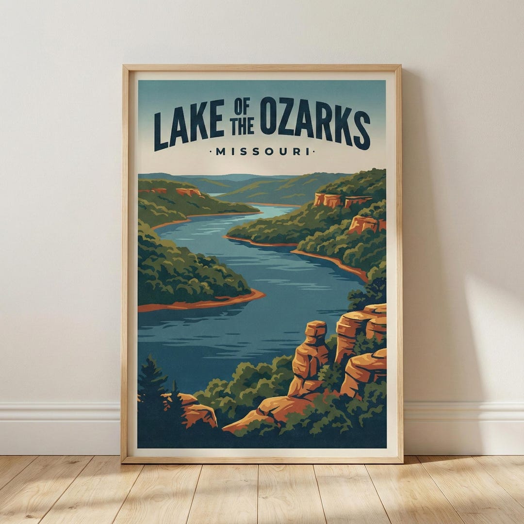 Lake of the Ozarks Wall Art Print, Vintage Travel Poster Missouri Lake ...