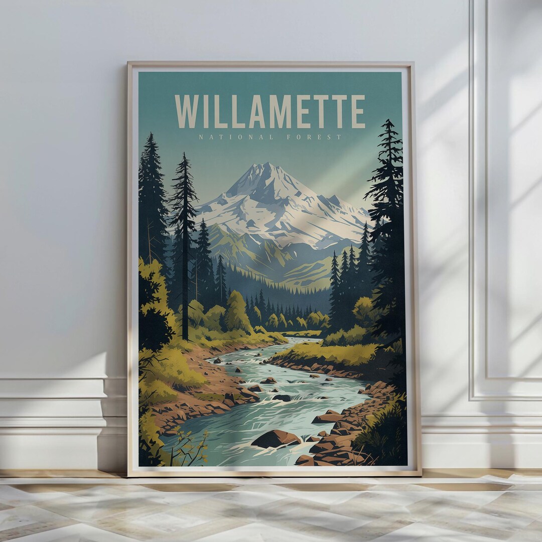 Willamette National Forest Travel Poster – Vintage Oregon Wall Art ...