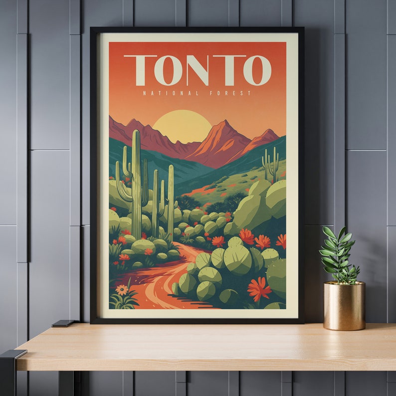 Tonto National Forest Poster, Arizona Desert Landscape Art, Saguaro ...