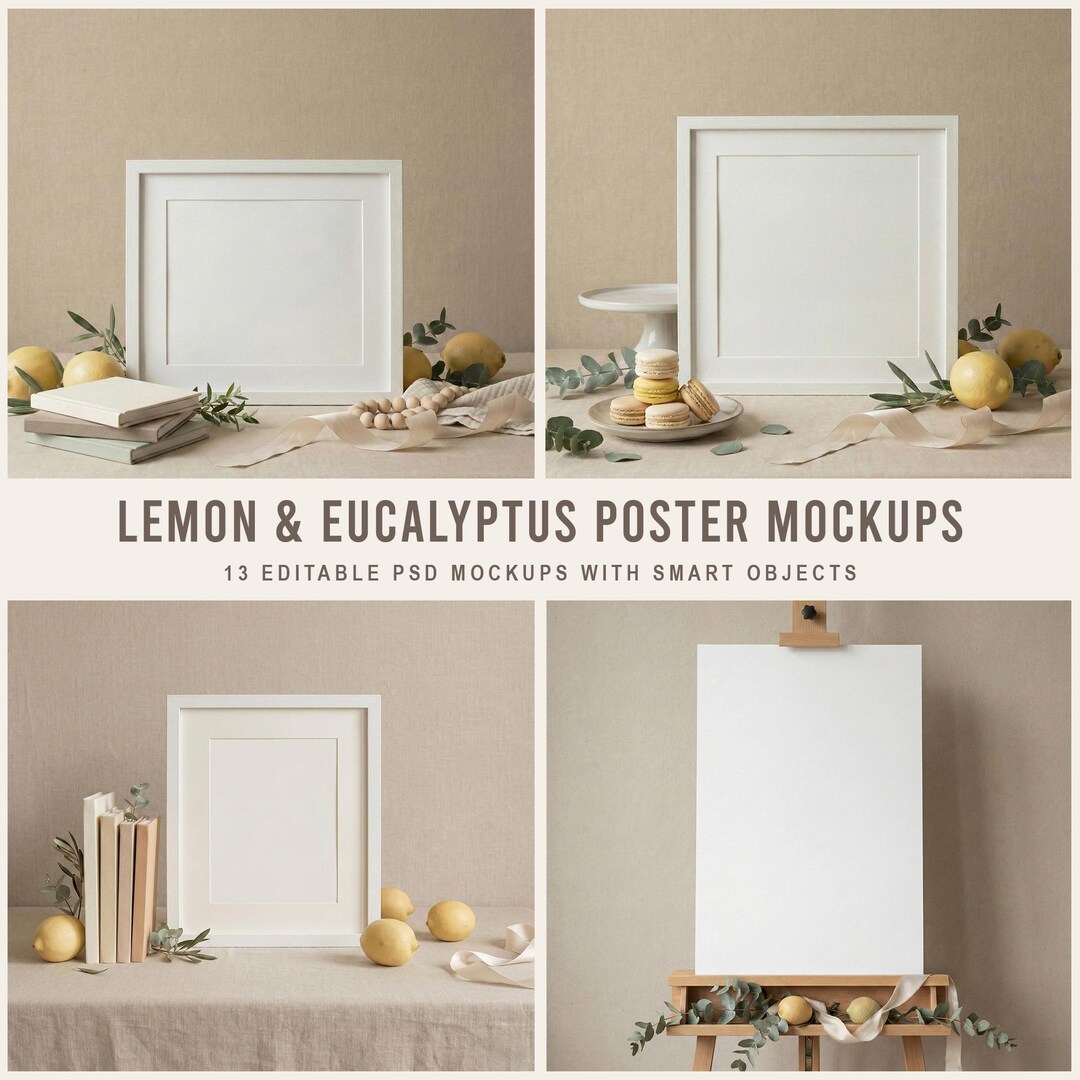 Neutral Lemon Eucalyptus Poster Mockups | Wedding, Baby Shower ...