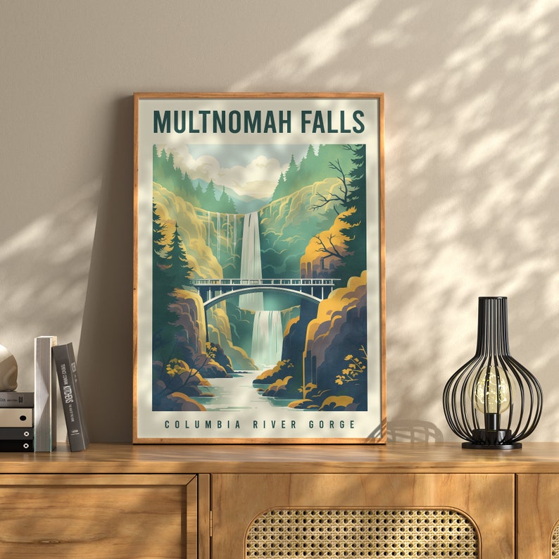 Multnomah Falls Print, Vintage Oregon Travel Poster, Columbia River ...