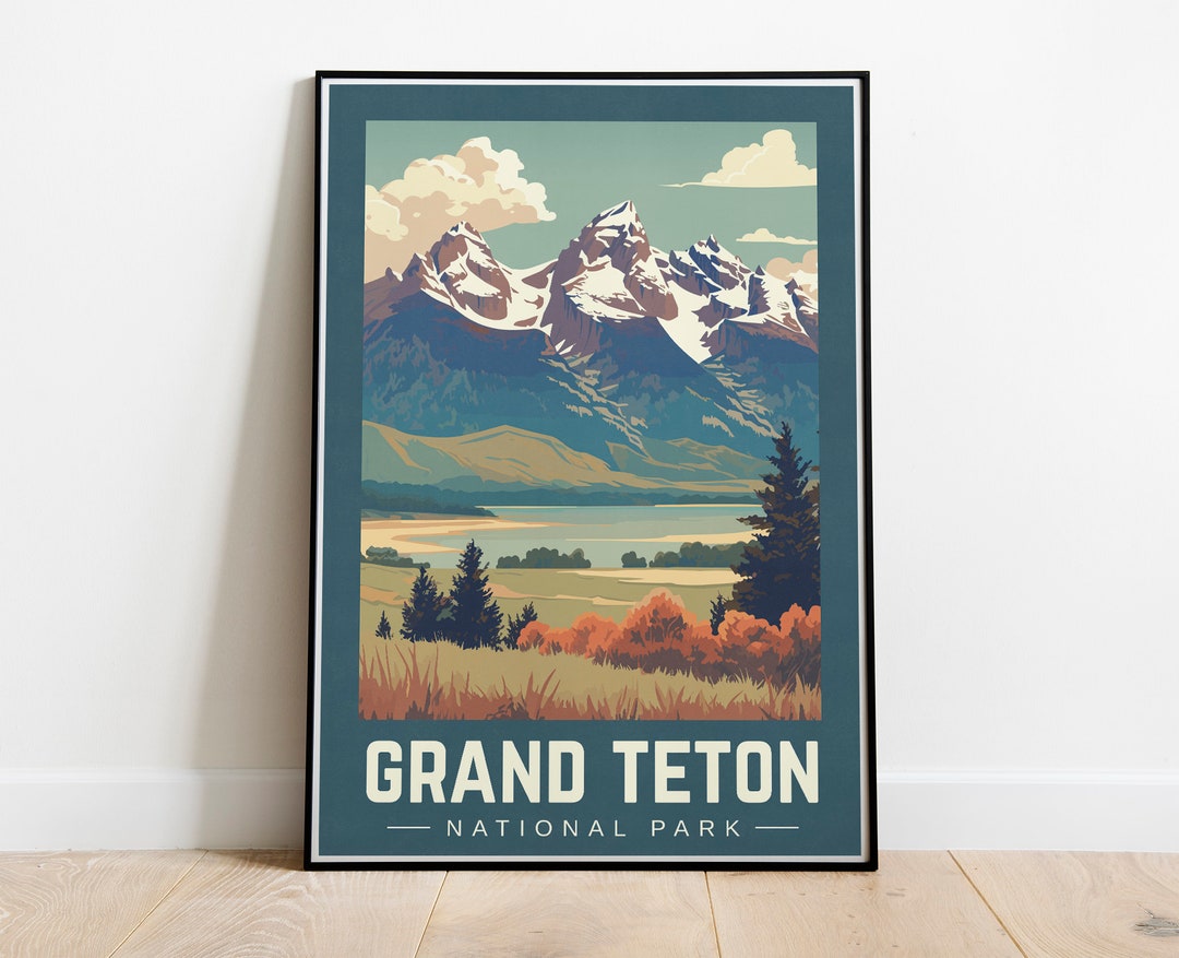 Grand Teton National Park Vintage Travel Poster Wyoming Wall Art - Etsy