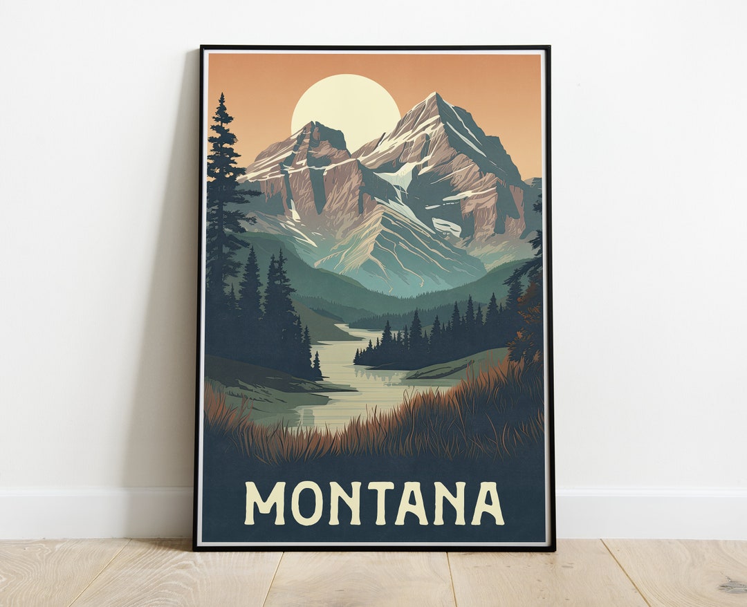 Montana Travel Poster, Vintage Glacier & Yellowstone National Park Art ...