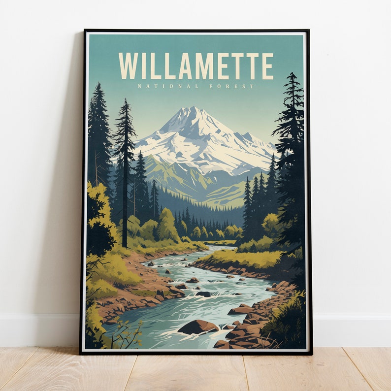 Willamette National Forest Travel Poster – Vintage Oregon Wall Art ...