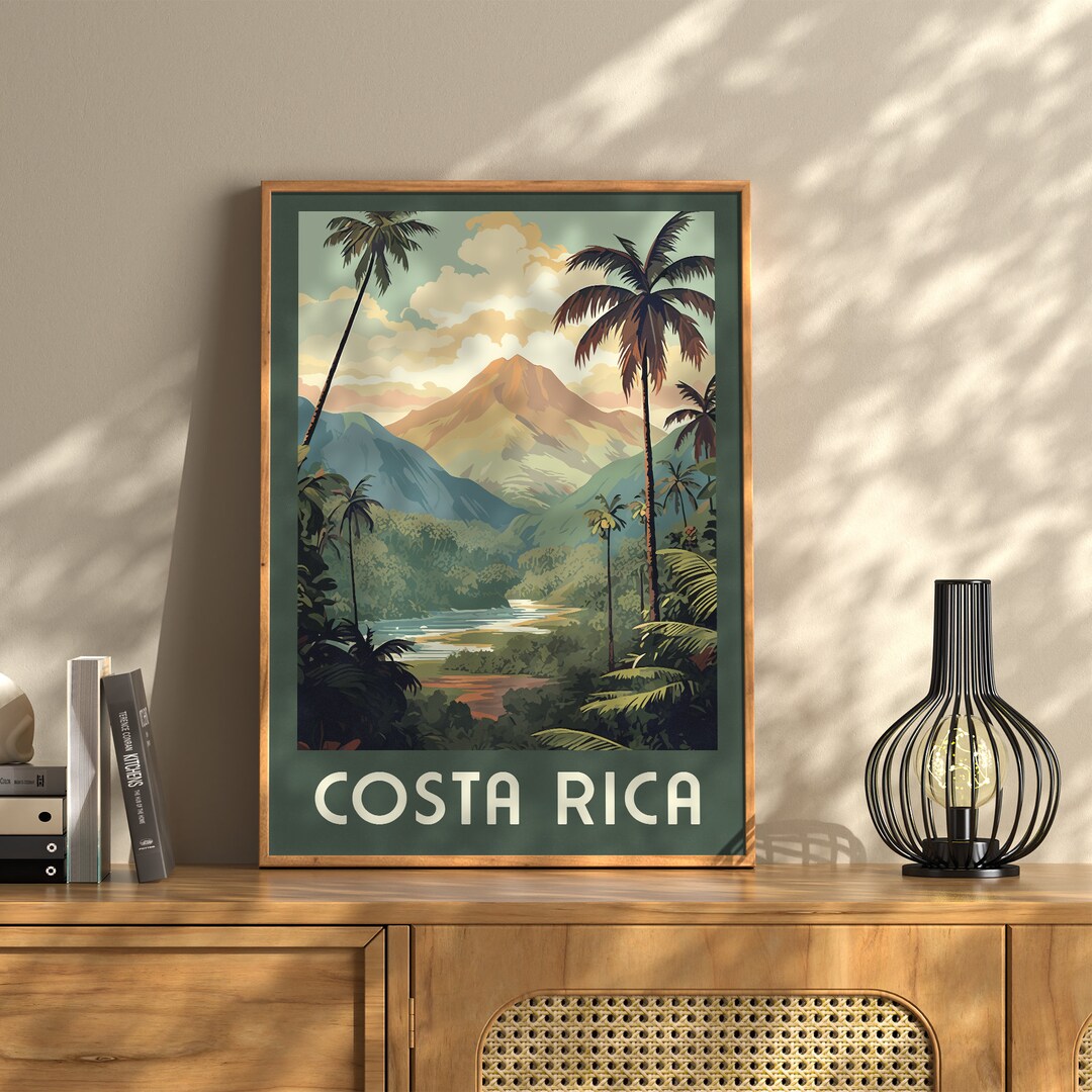 Costa Rica Vintage Travel Poster: Tropical Rainforest Beach Wall Art - Etsy