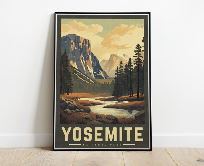 Yosemite National Park Poster, Vintage California Travel Print, Nature ...