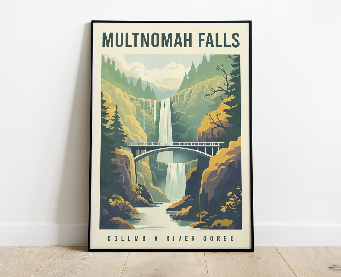 Multnomah Falls Print, Vintage Oregon Travel Poster, Columbia River ...