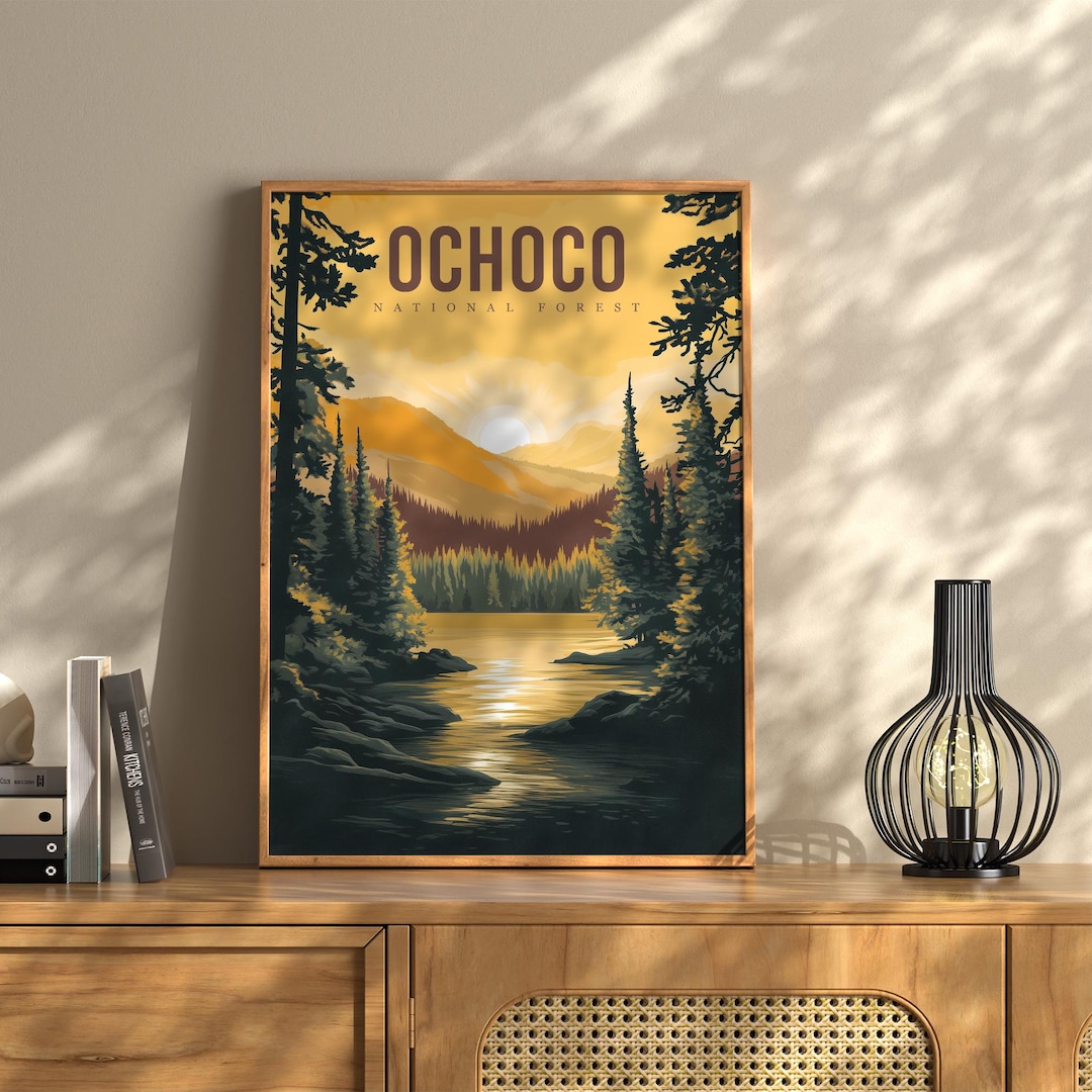 Ochoco National Forest Retro Travel Poster, Pacific Northwest Nature ...