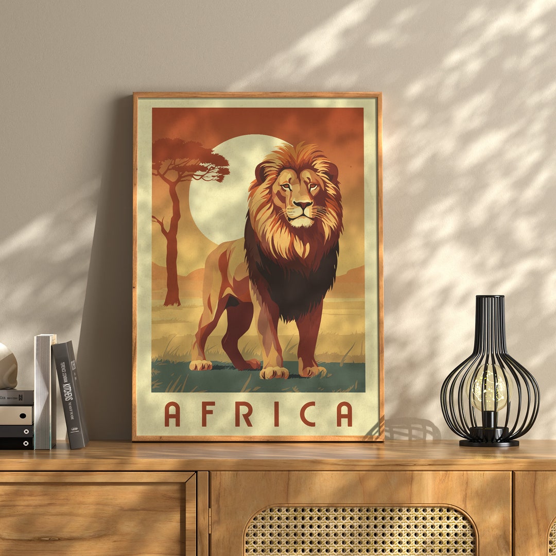 African Lion Vintage Travel Poster: Africa Art Print - Etsy