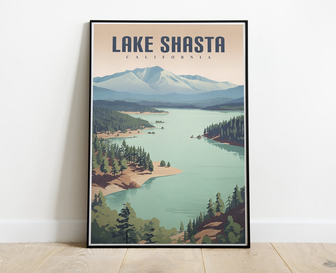 Lake Shasta California Travel Poster | Vintage Style Art Print - Etsy