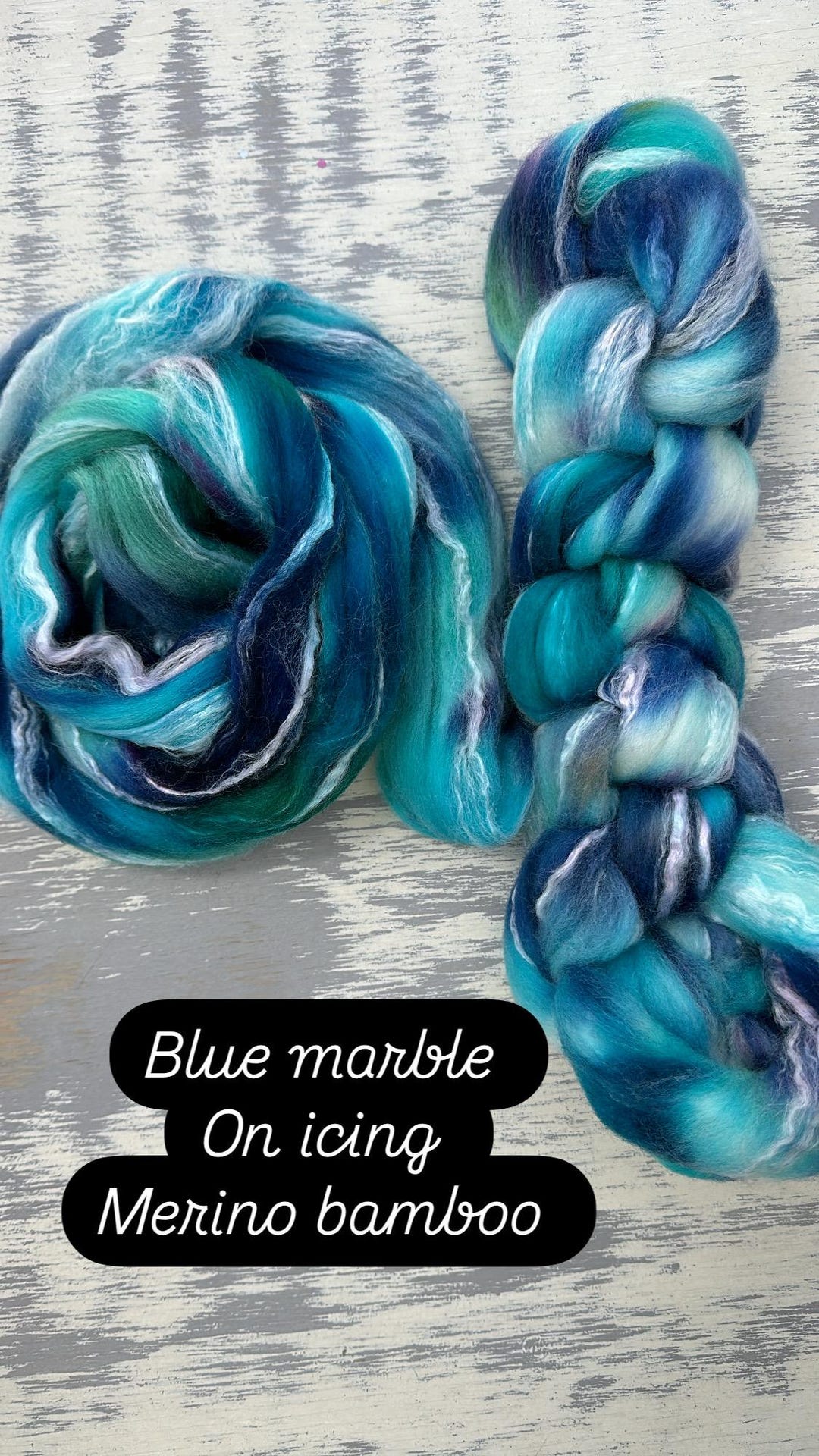 Blue Marble on Icing / Small Batch Hand Dyed Petite Roving Fiber Braid ...