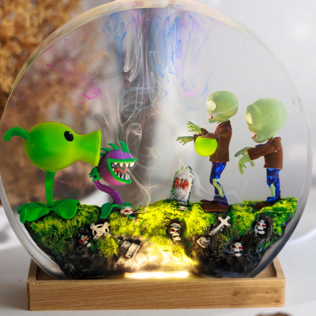 Plants Vs Zombies Resin Lamp Resin LED Night Lamp, Handmade Diorama Art ...