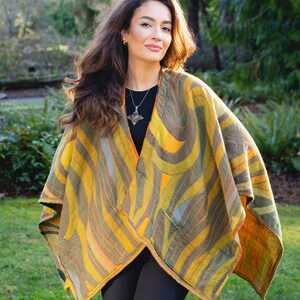 Ladies Boiled MERINO Wool Reversible Poncho Cape in Citron Color With ...
