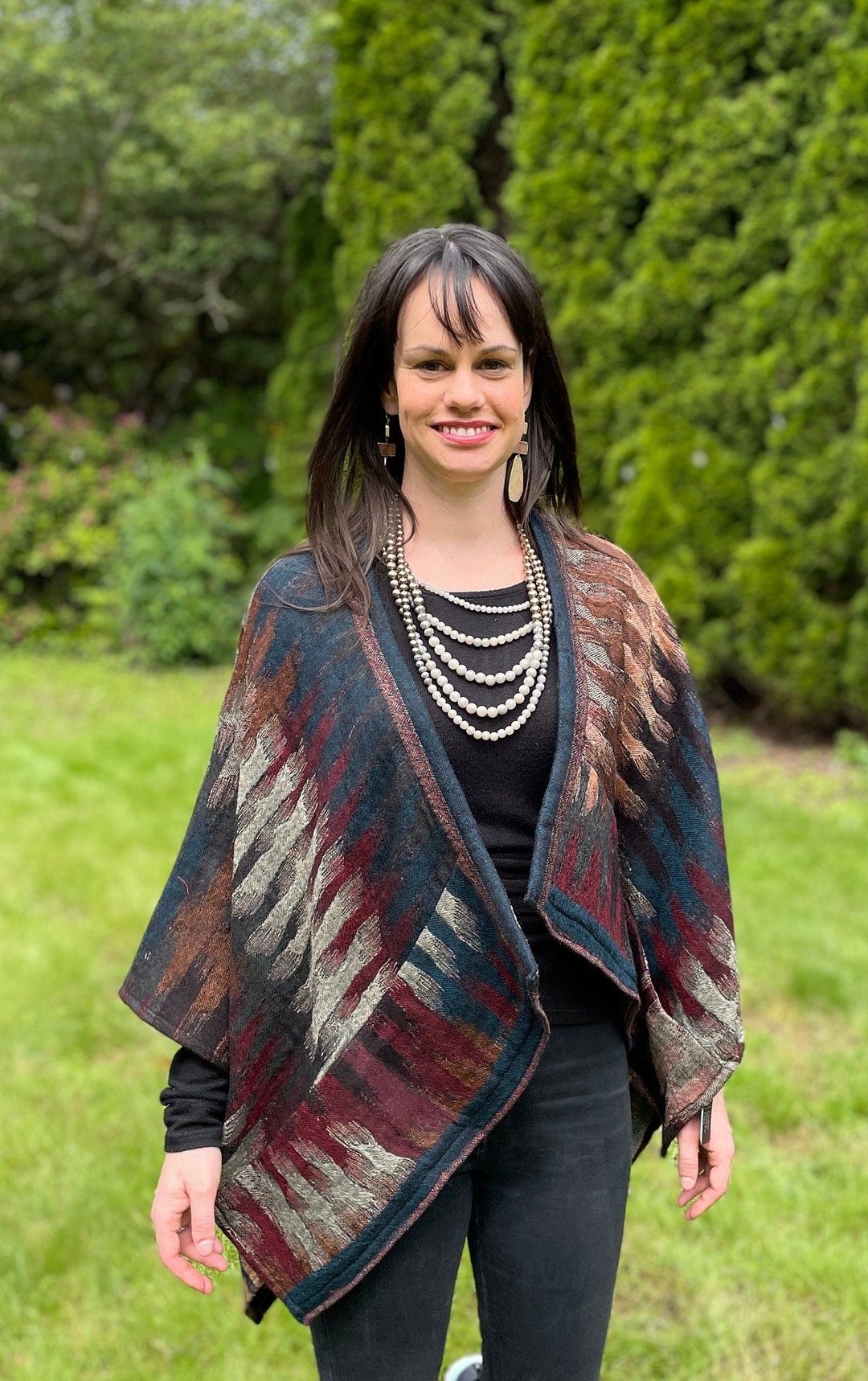 Merino Wool Reversible Cape Shawl: Abstract Morocco Pattern - Etsy