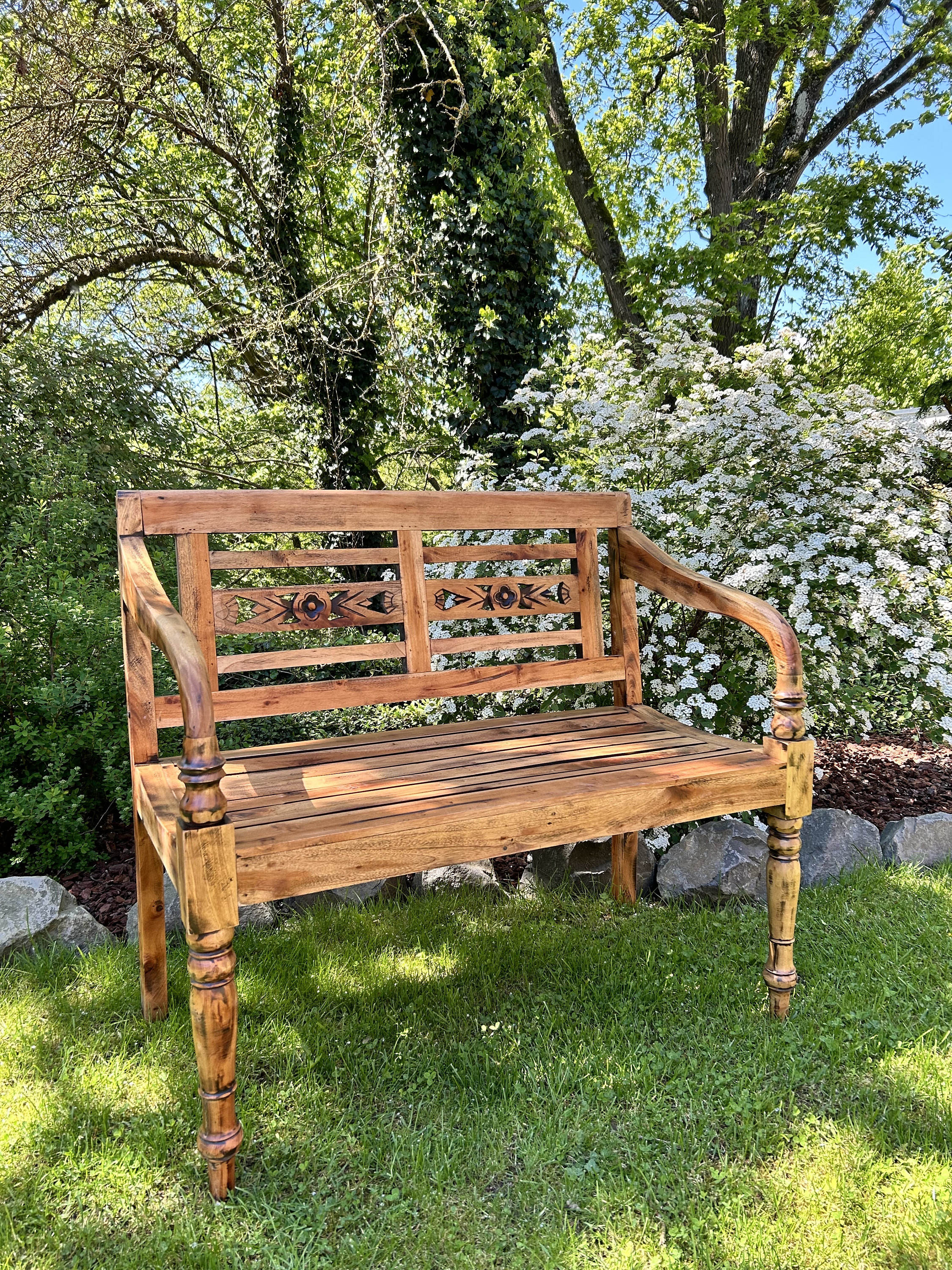 Garden Bench Mahogany Outdoor Furniture 2 Seater Bench Wood Etsy