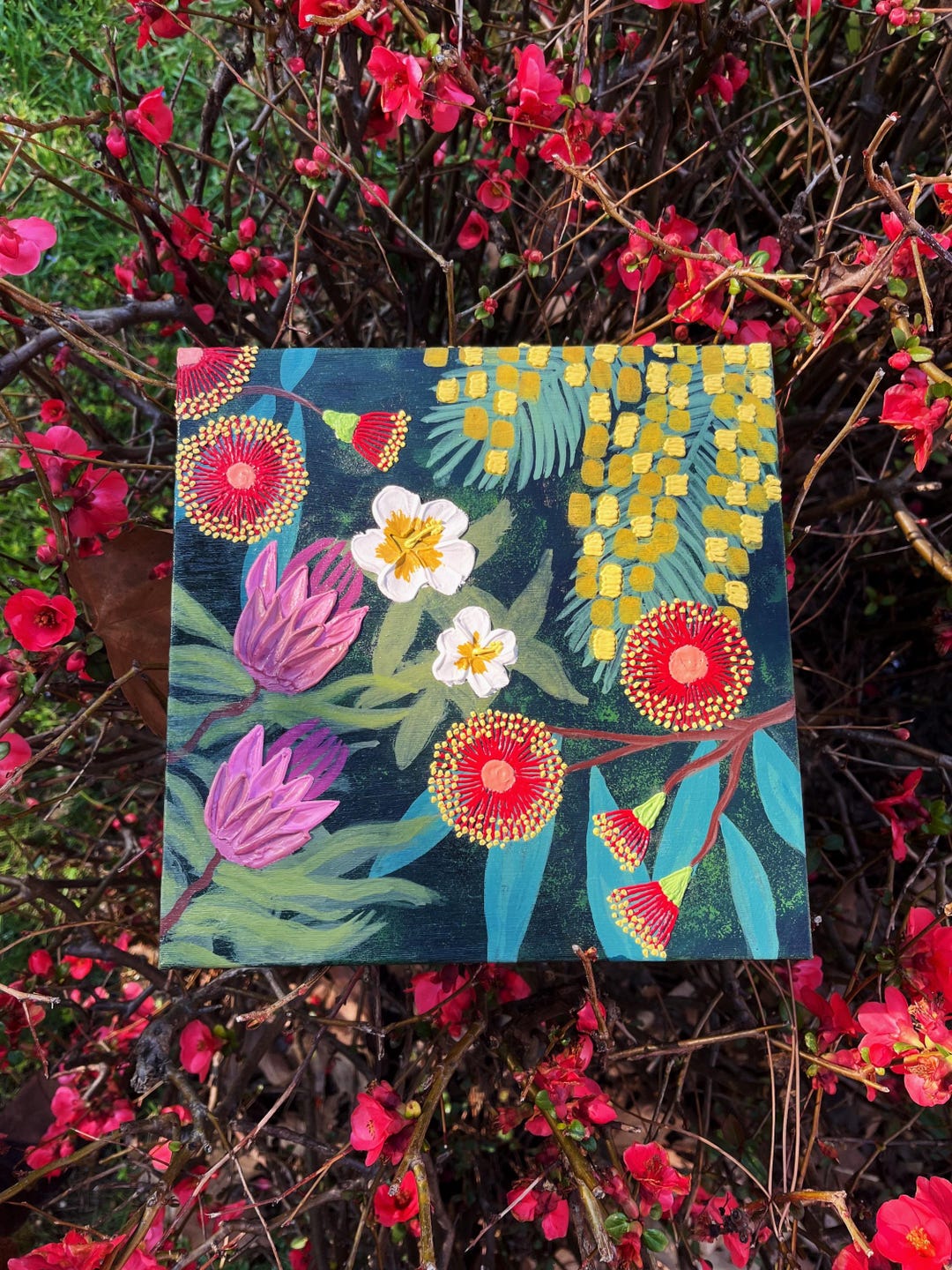 Textured Floral Painting, 3D Hibiscus Art on Canvas, Australian Flower ...