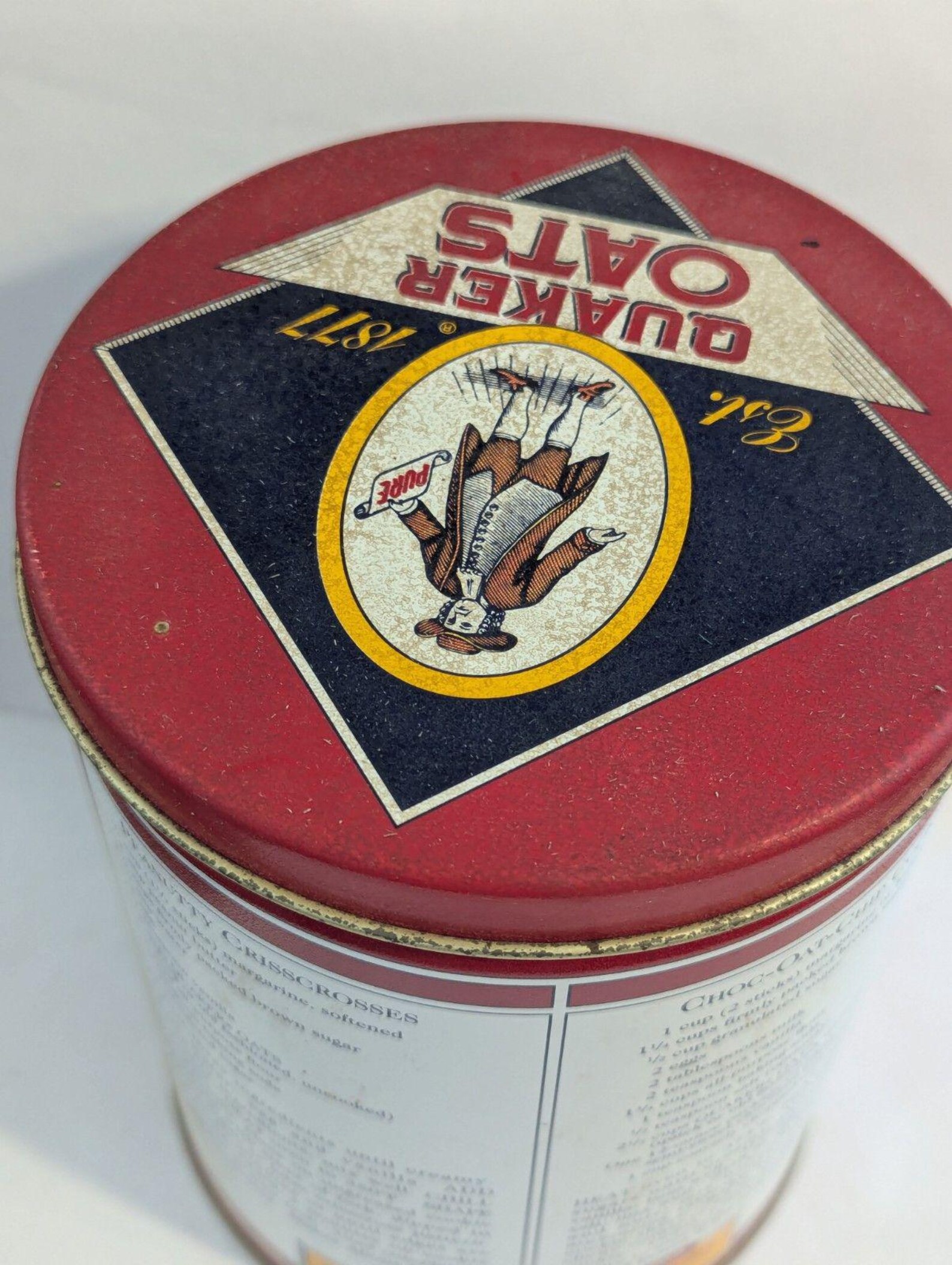 Quaker Oats Red & Blue Advertising Metal Tin 1992 Marked 7 in X 16 1/2 ...