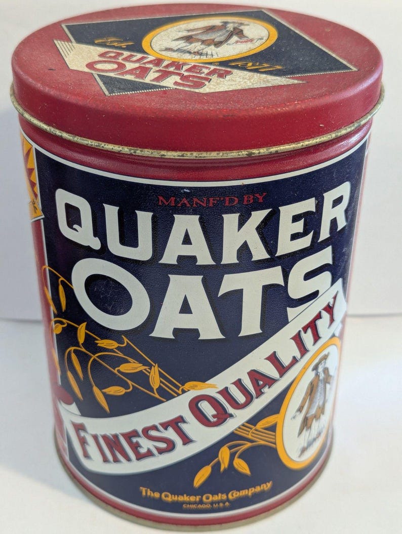 Quaker Oats Red & Blue Advertising Metal Tin 1992 Marked 7 in X 16 1/2 ...